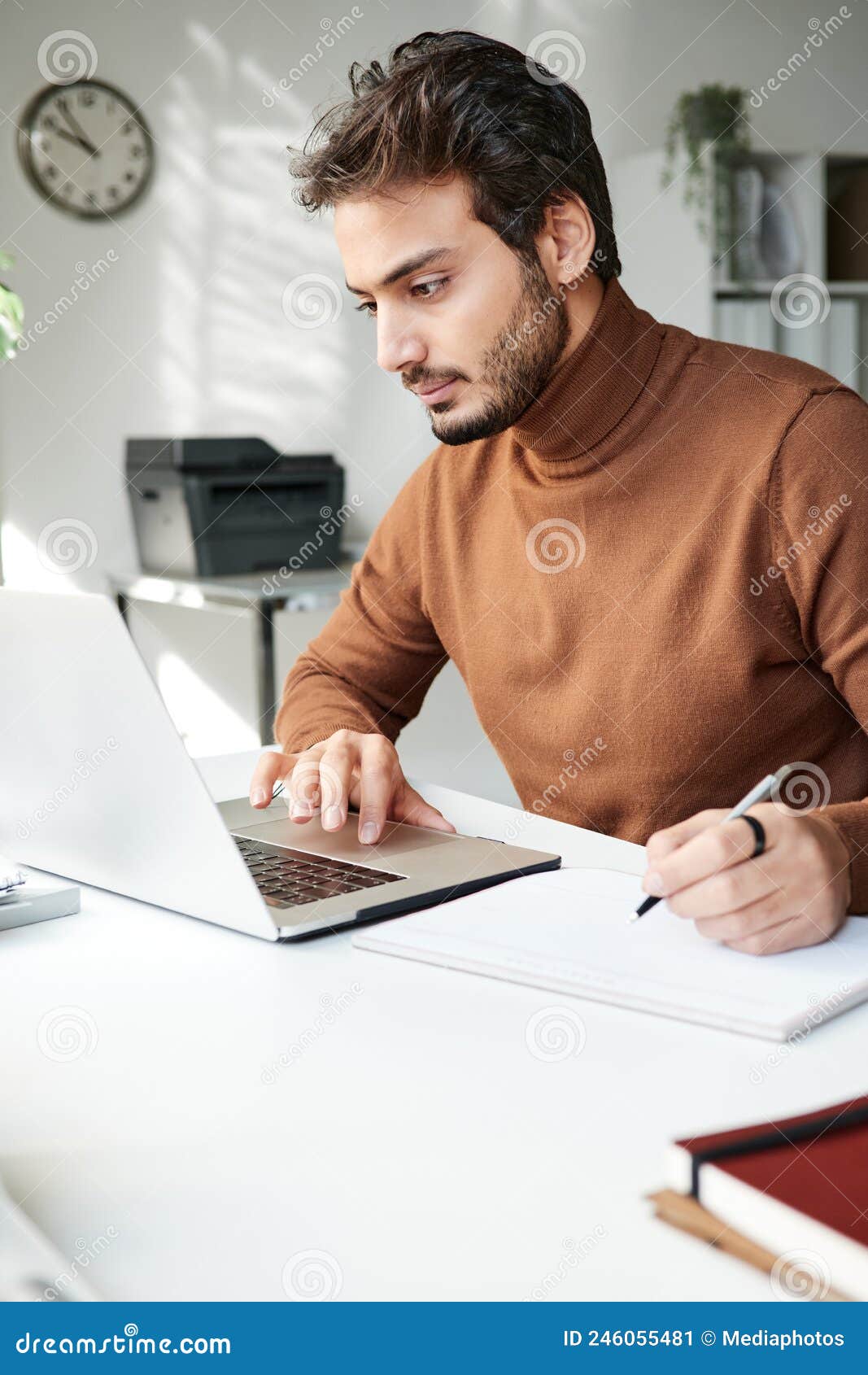 Young Man Working on Online Project Stock Image - Image of holding ...
