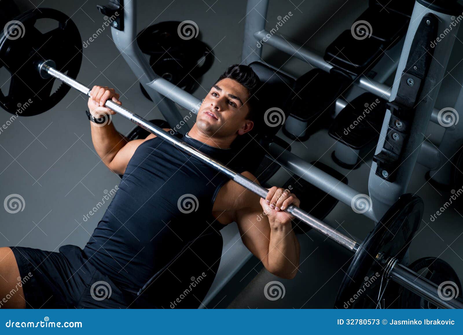 Young Man Working Out in the Gym Stock Image - Image of bench, muscular ...
