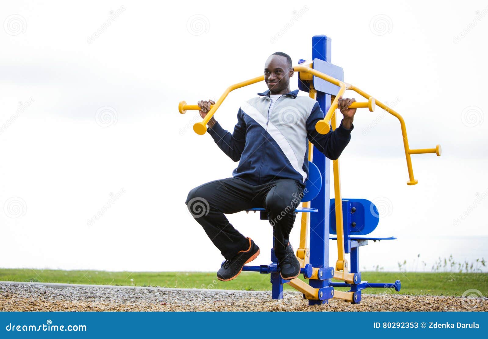 Young Man Working Out at Outdoor Gym Stock Image - Image of male ...