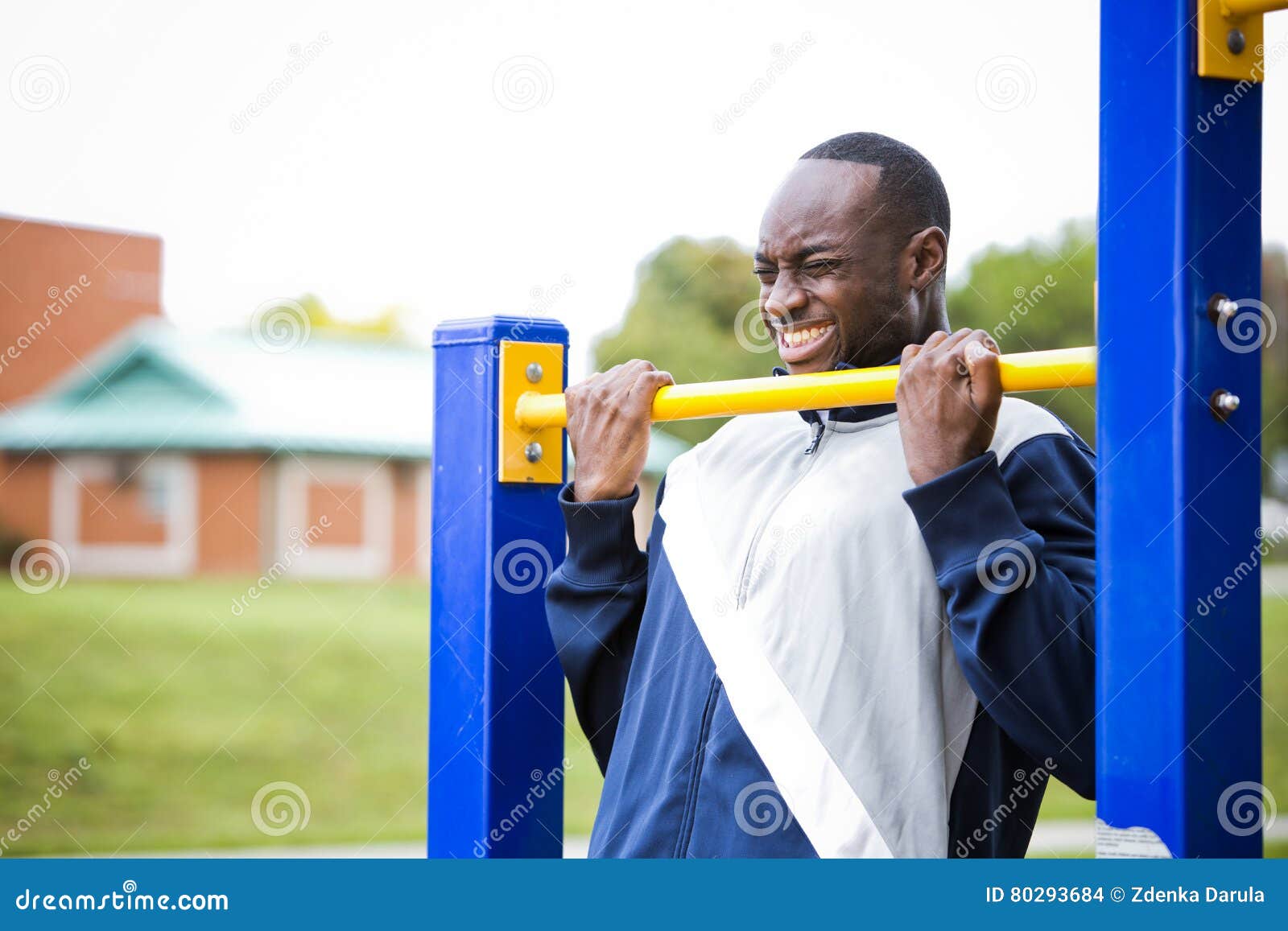 Young Man Working Out at Outdoor Gym Stock Photo - Image of black ...