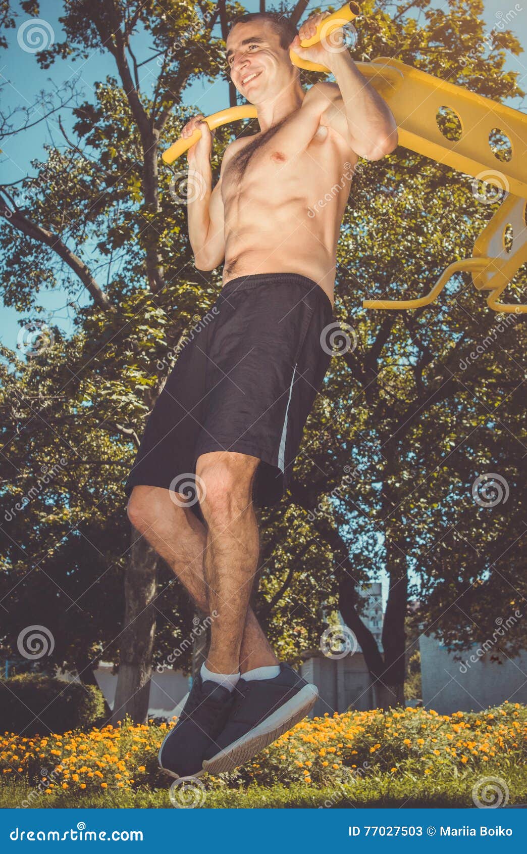 Young Man Working Out Outdoor Stock Image - Image of happy, shorts ...