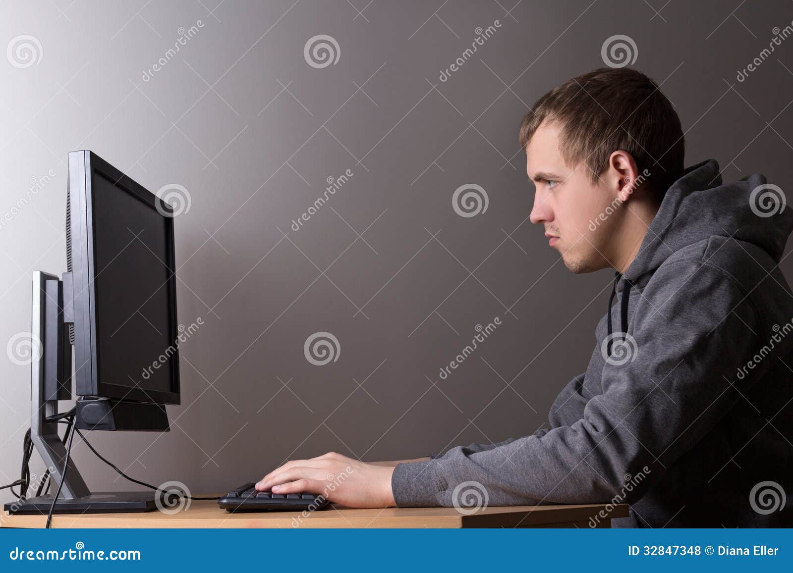 Young Man Working with Personal Computer Stock Photo - Image of hand ...