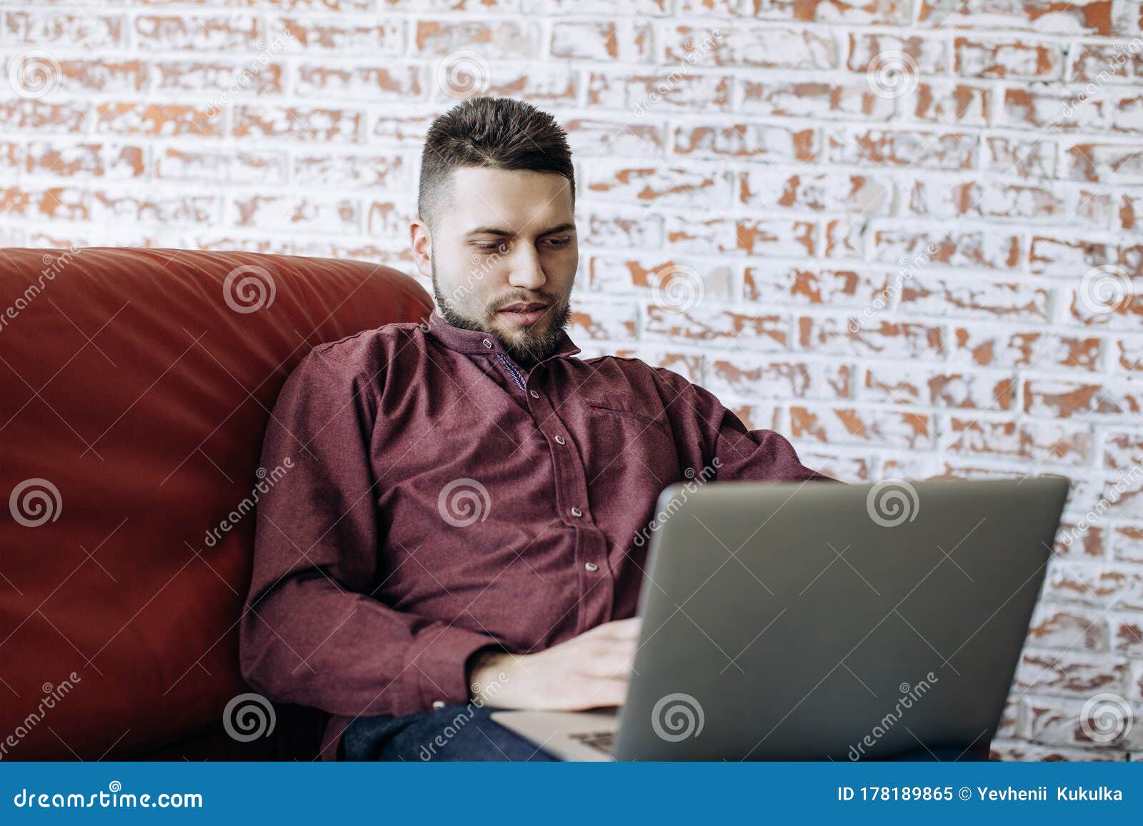 Young Man Working Remotely at Home at the Computer Stock Image - Image ...