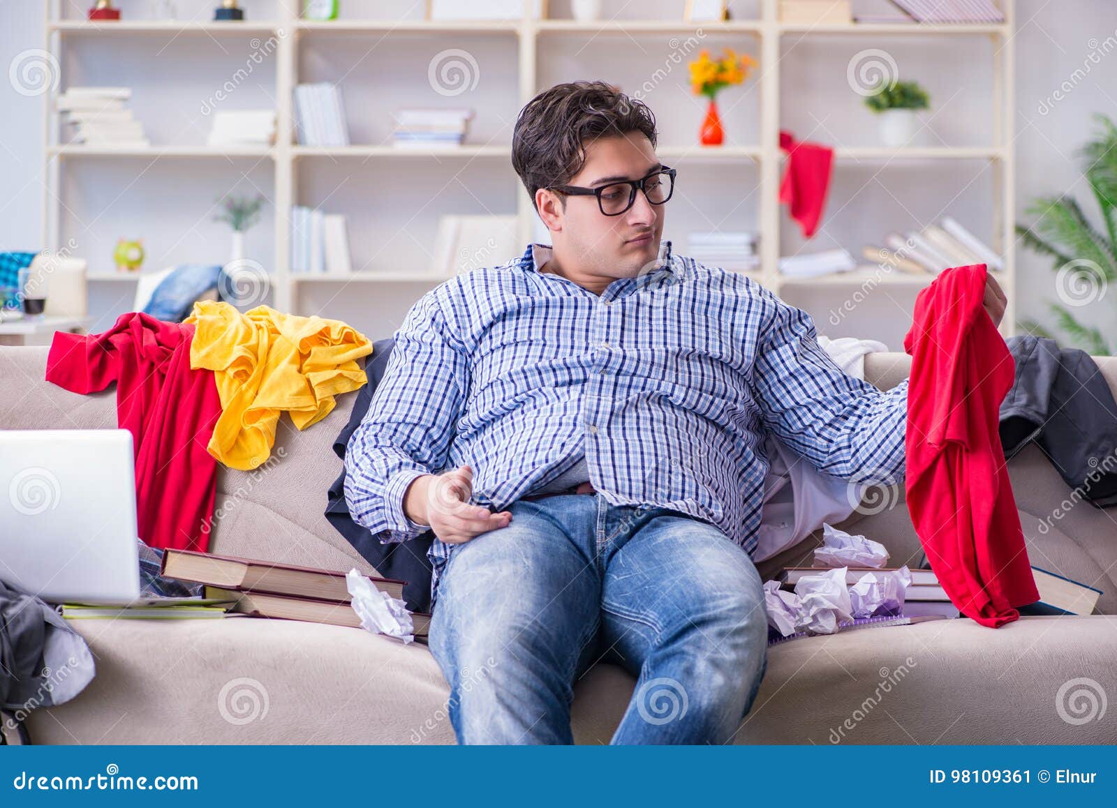 The Young Man Working Studying in Messy Room Stock Image - Image of ...