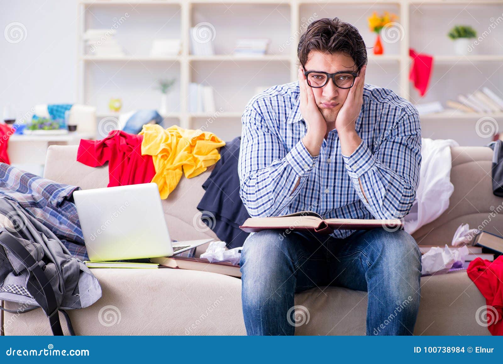 The Young Man Working Studying in Messy Room Stock Photo - Image of ...