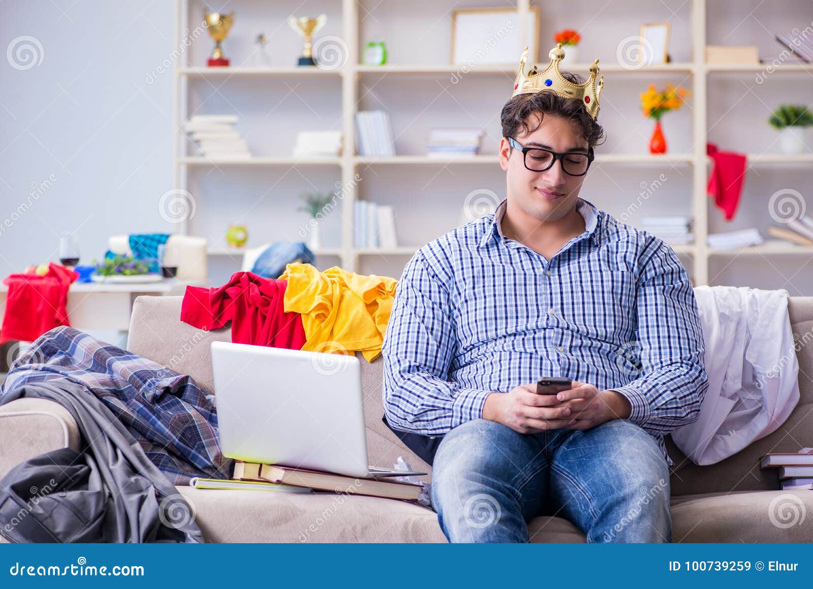 The Young Man Working Studying in Messy Room Stock Image - Image of ...