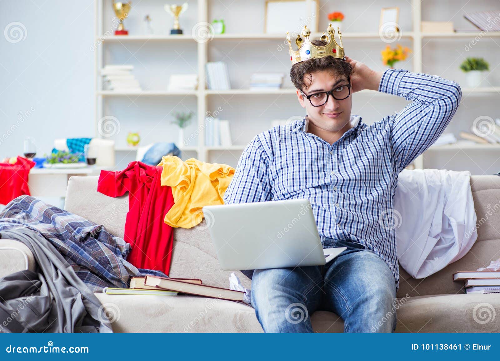 The Young Man Working Studying in Messy Room Stock Image - Image of ...