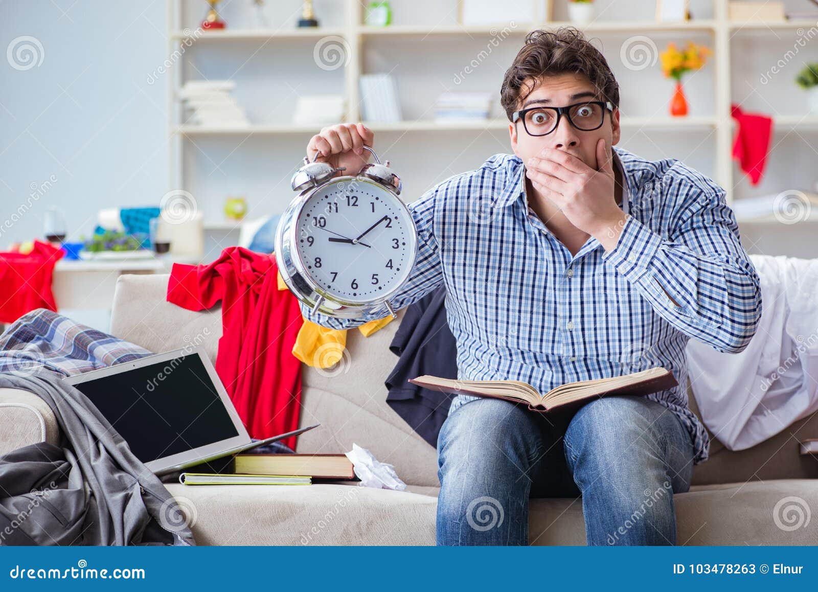 The Young Man Working Studying in Messy Room Stock Image - Image of ...