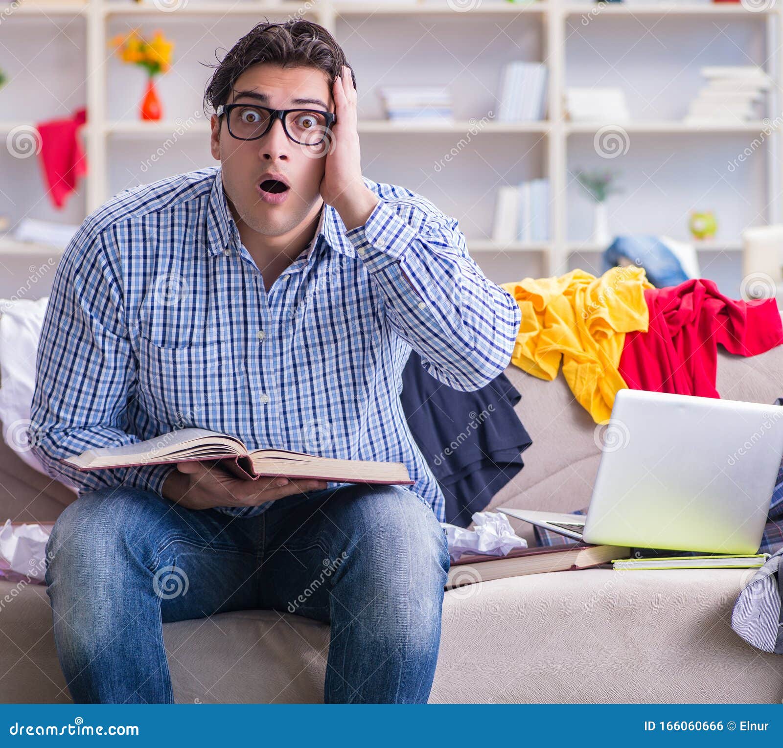 Young Man Working Studying in Messy Room Stock Photo - Image of messy ...