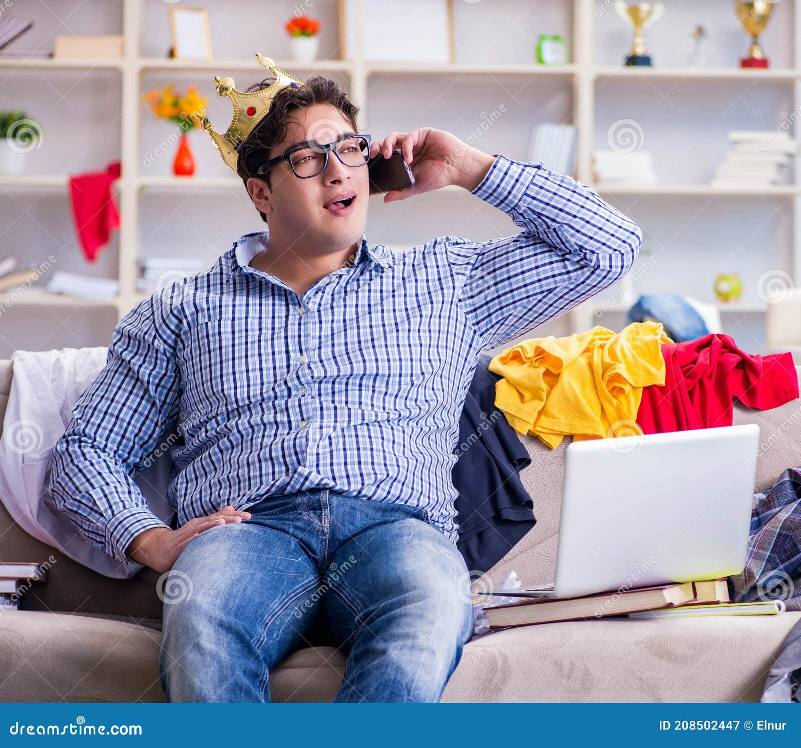 Young Man Working Studying in Messy Room Stock Image - Image of mess ...