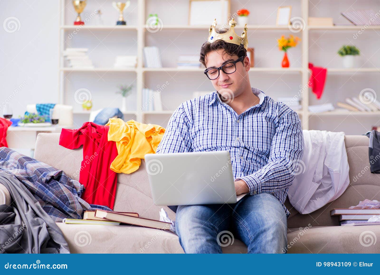 The Young Man Working Studying in Messy Room Stock Image - Image of ...