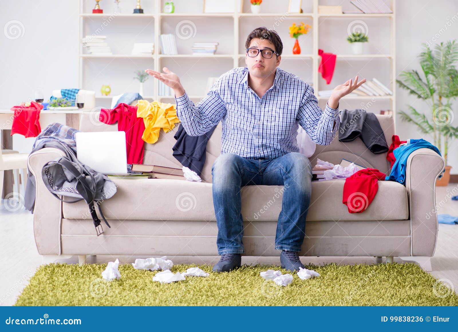 The Young Man Working Studying in Messy Room Stock Photo - Image of ...