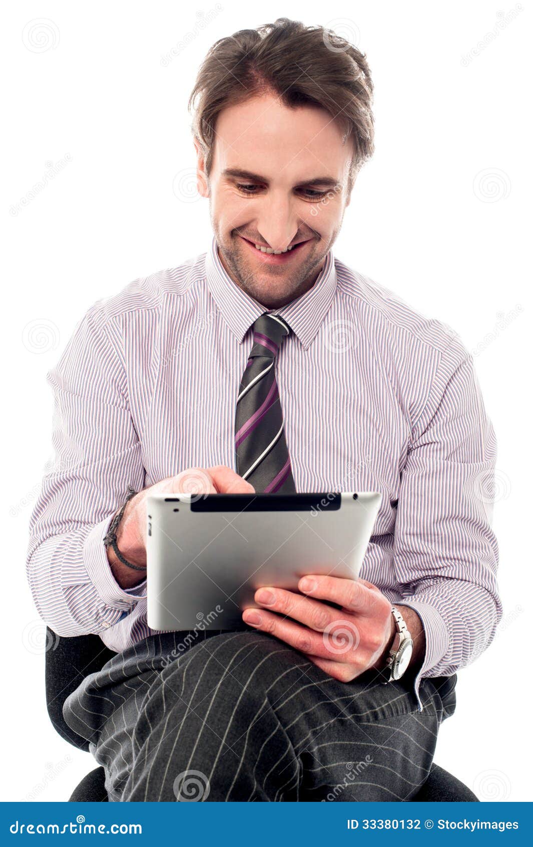 Young Man Working on Tablet Device Stock Photo - Image of formal ...