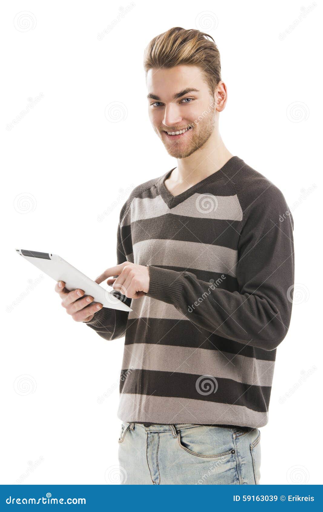 Young Man Working with a Tablet Stock Image - Image of communication ...