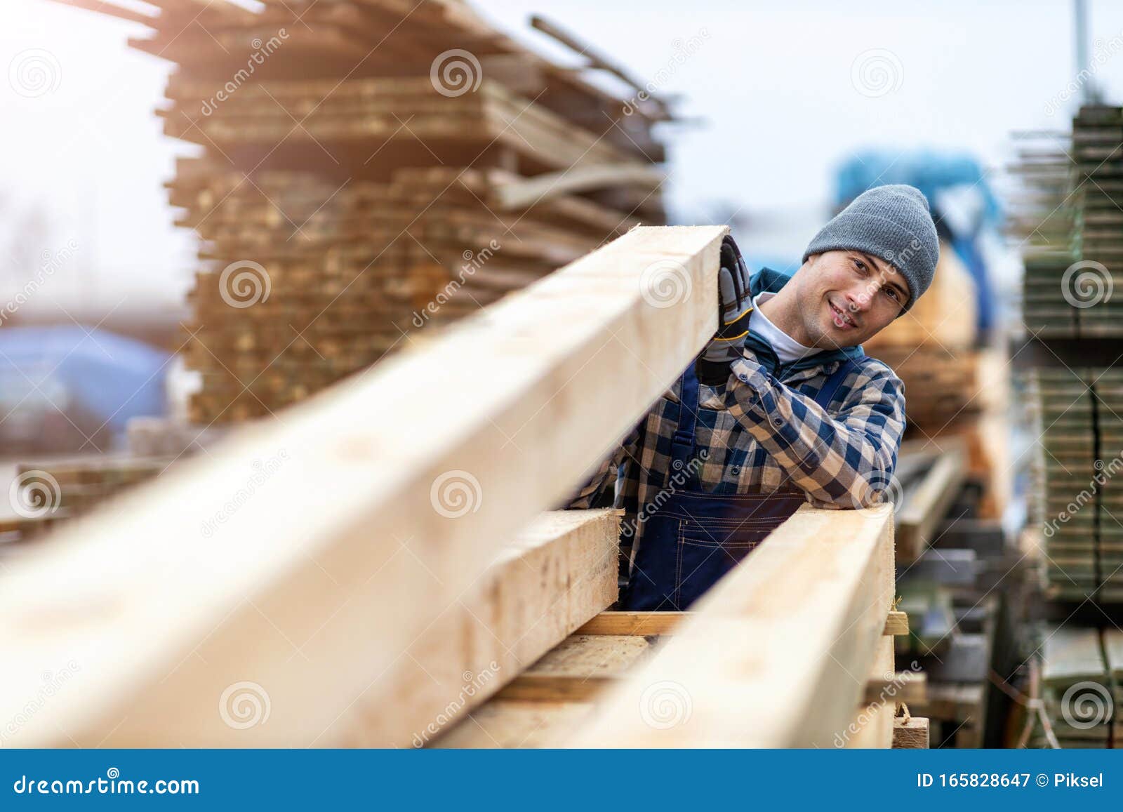 Young Male Worker in Timber Warehouse Stock Image - Image of lumber ...