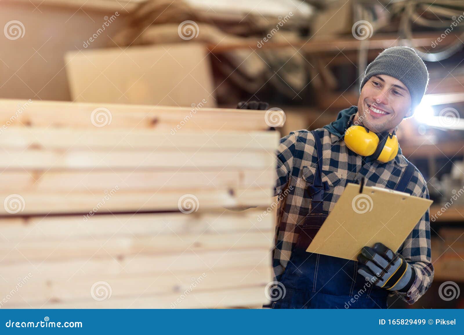 Young Male Worker in Timber Warehouse Stock Image - Image of industry ...