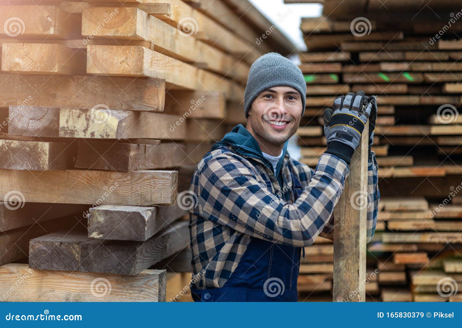 Young Male Worker in Timber Warehouse Stock Image - Image of plywood ...
