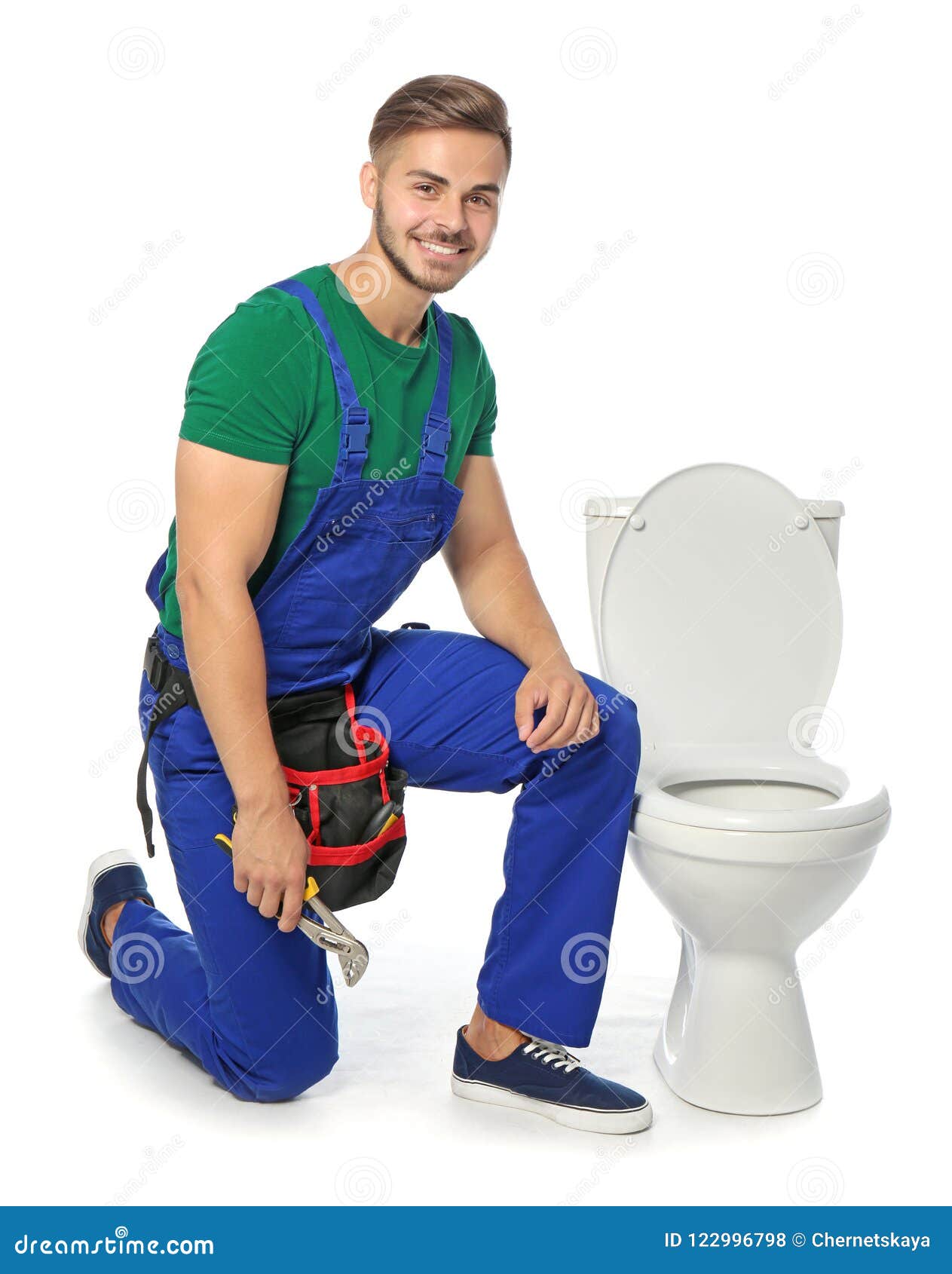 Young Man Working with Toilet Bowl Stock Photo - Image of domestic ...