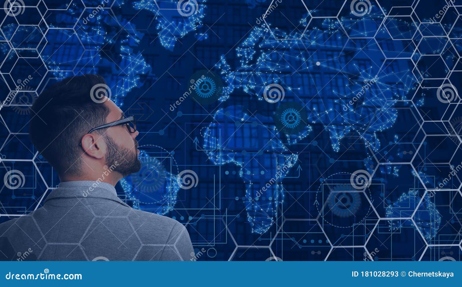 Man and World Map with Network Connection Lines. Modern Technology ...