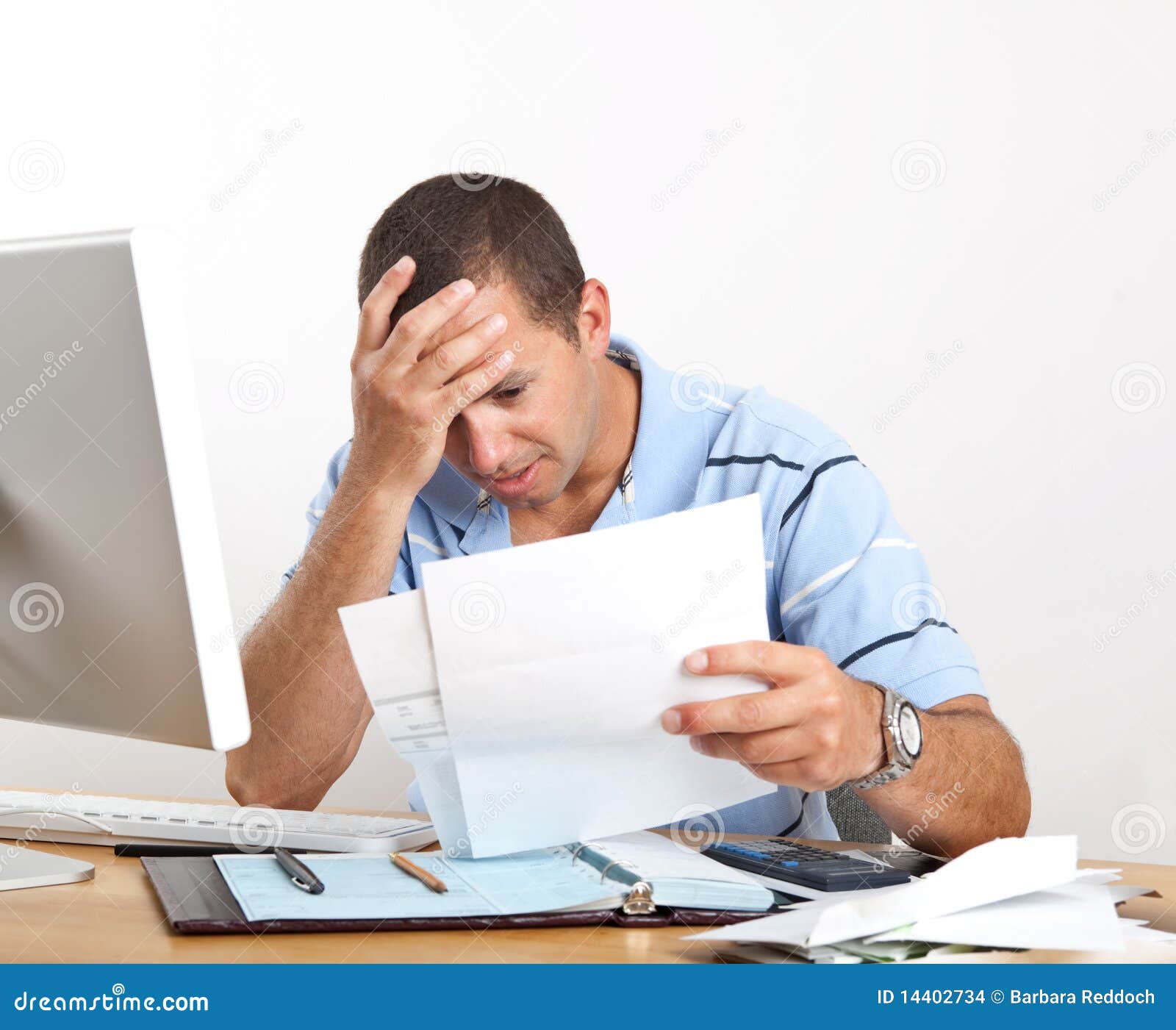Young Man Worried about Bills Stock Photo - Image of tired, business ...