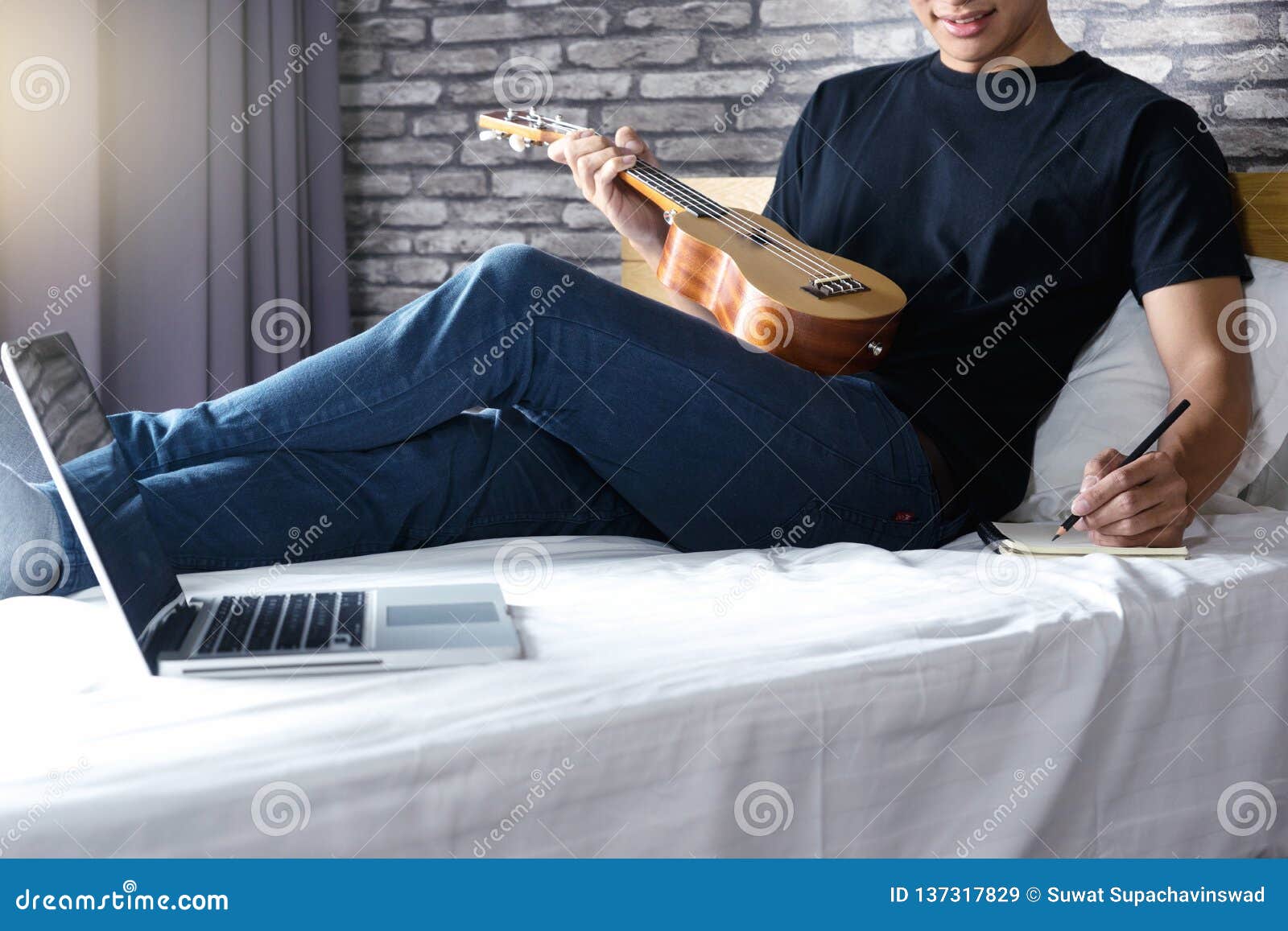 Young Man Write a Song or Music Stock Image - Image of live, play ...