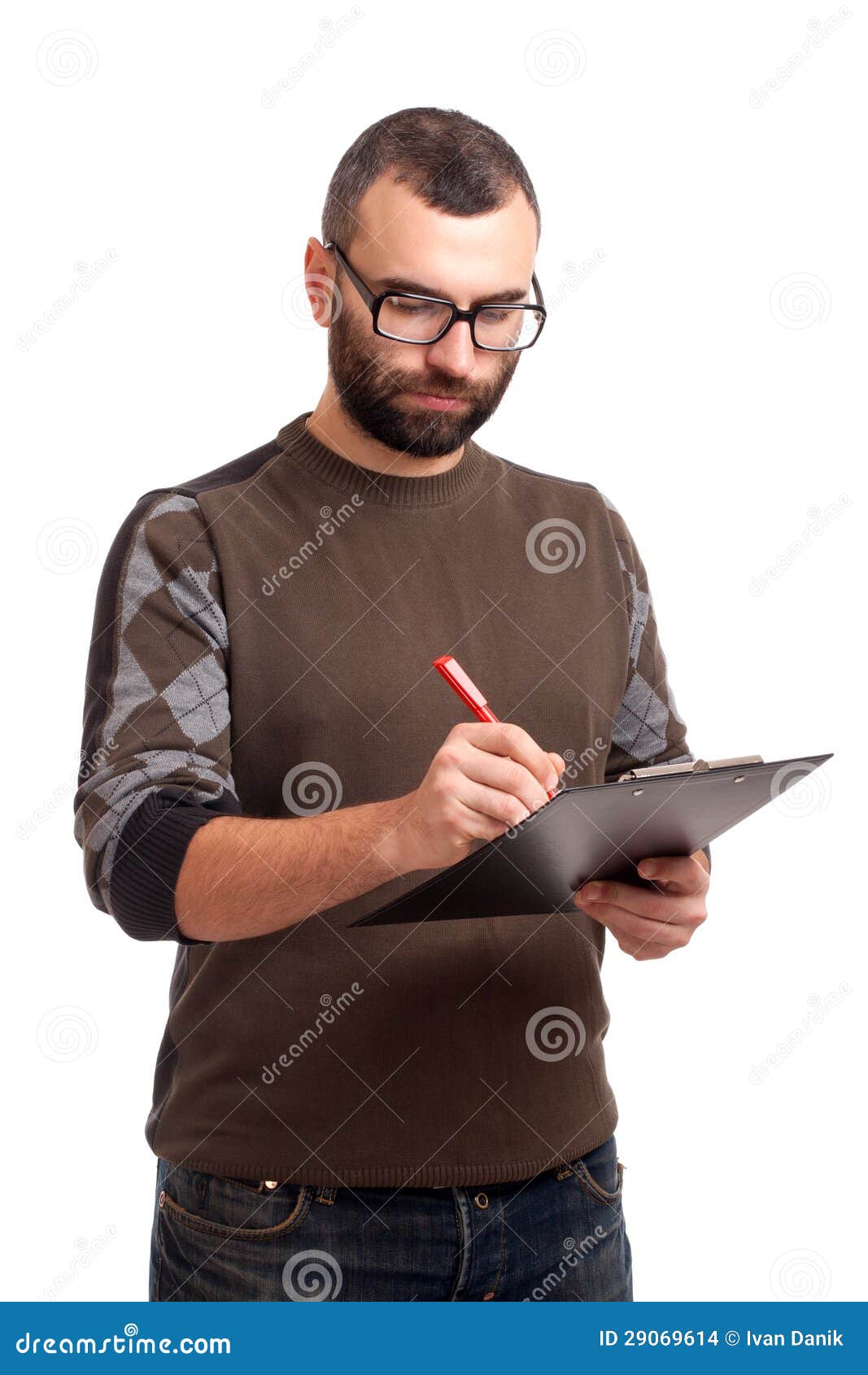 Young Man Writing On A Clipboard Stock Images - Image: 29069614