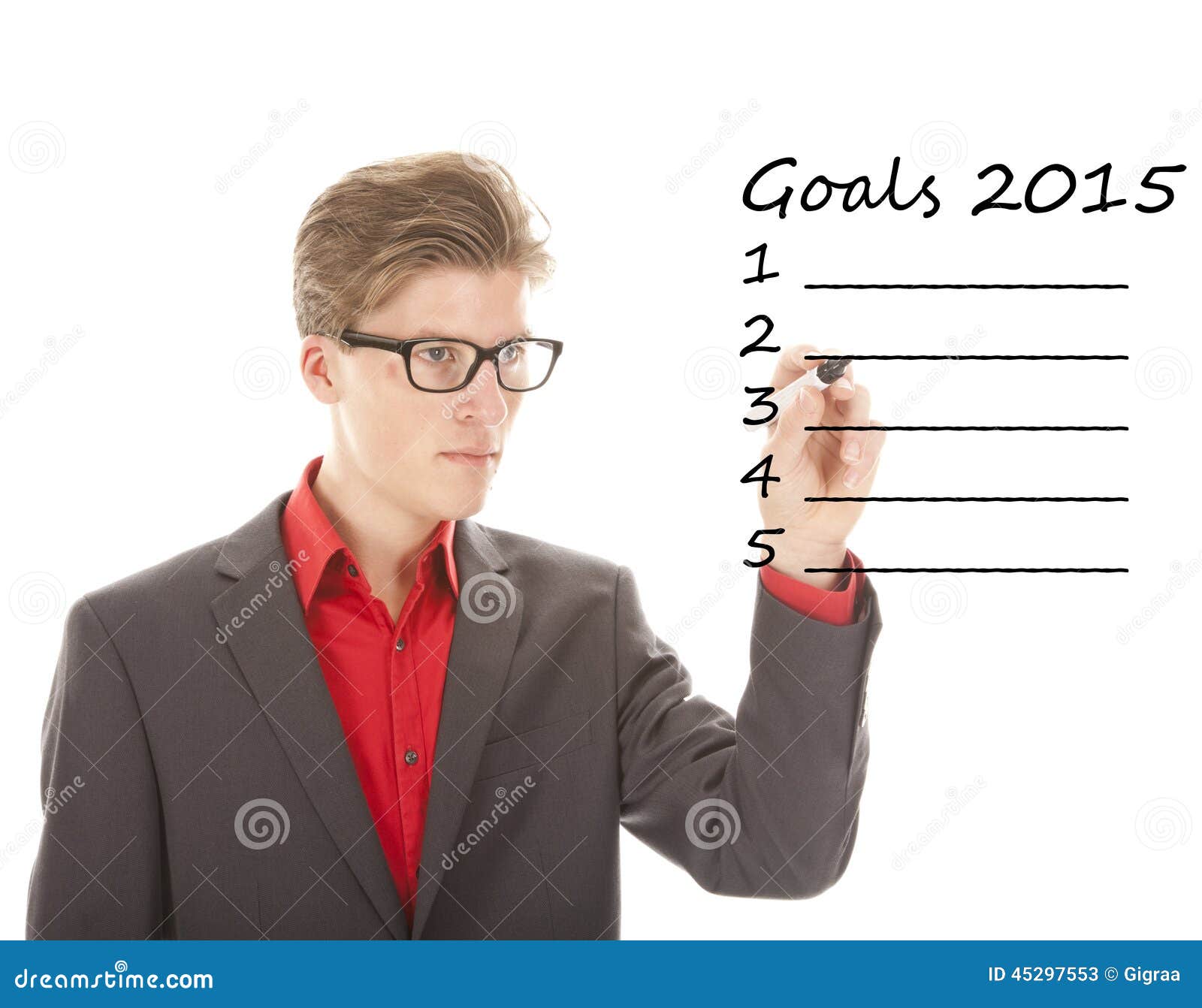 Young Man Writing Goals 2015 Isolated Stock Image - Image of plan ...
