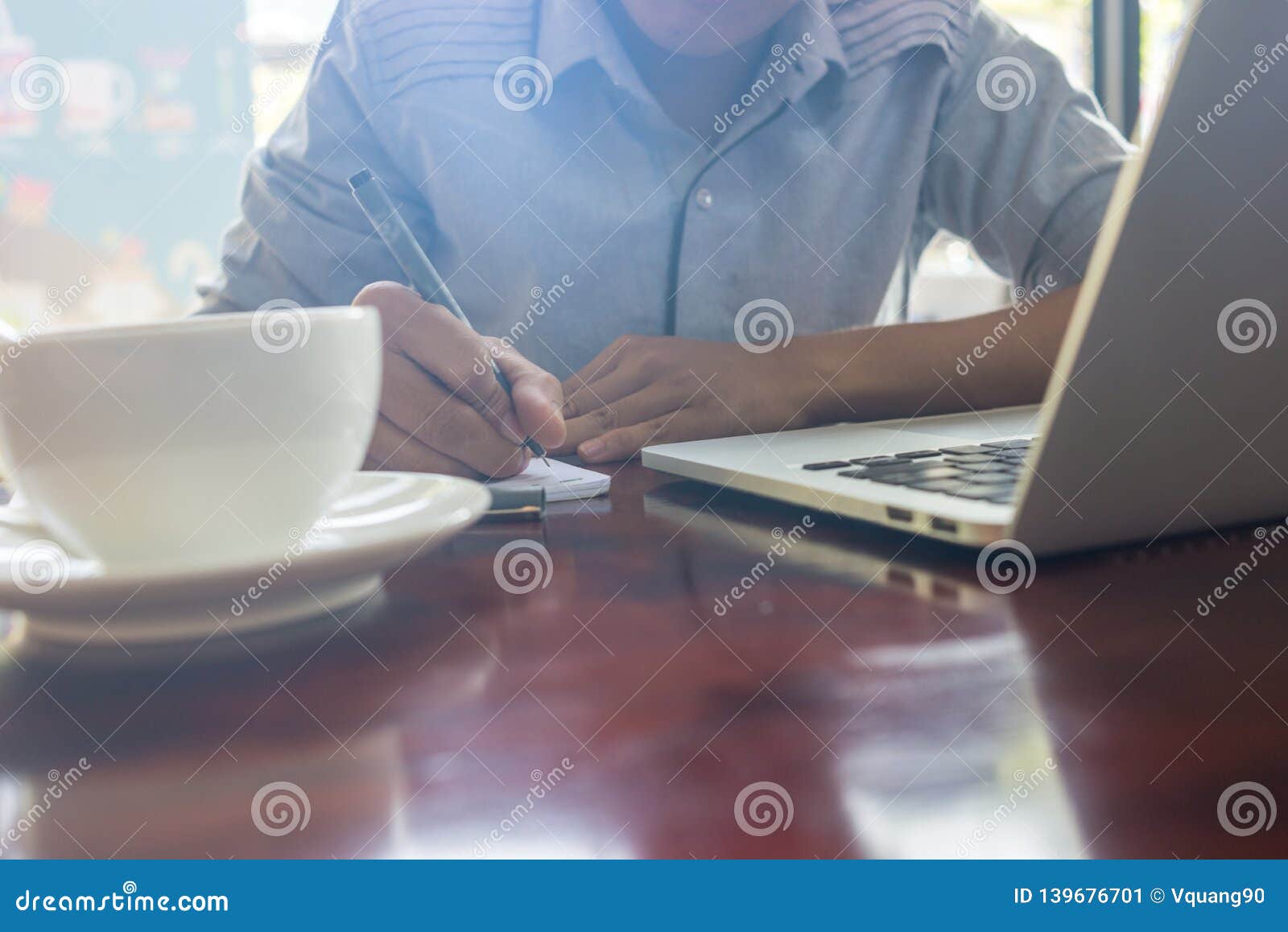 Young Man Writing into Notes Stock Image - Image of coffee, journal ...