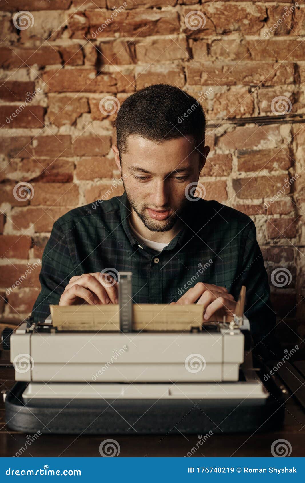 Young Man Writing on Old Typewriter. Stock Image - Image of rusty ...