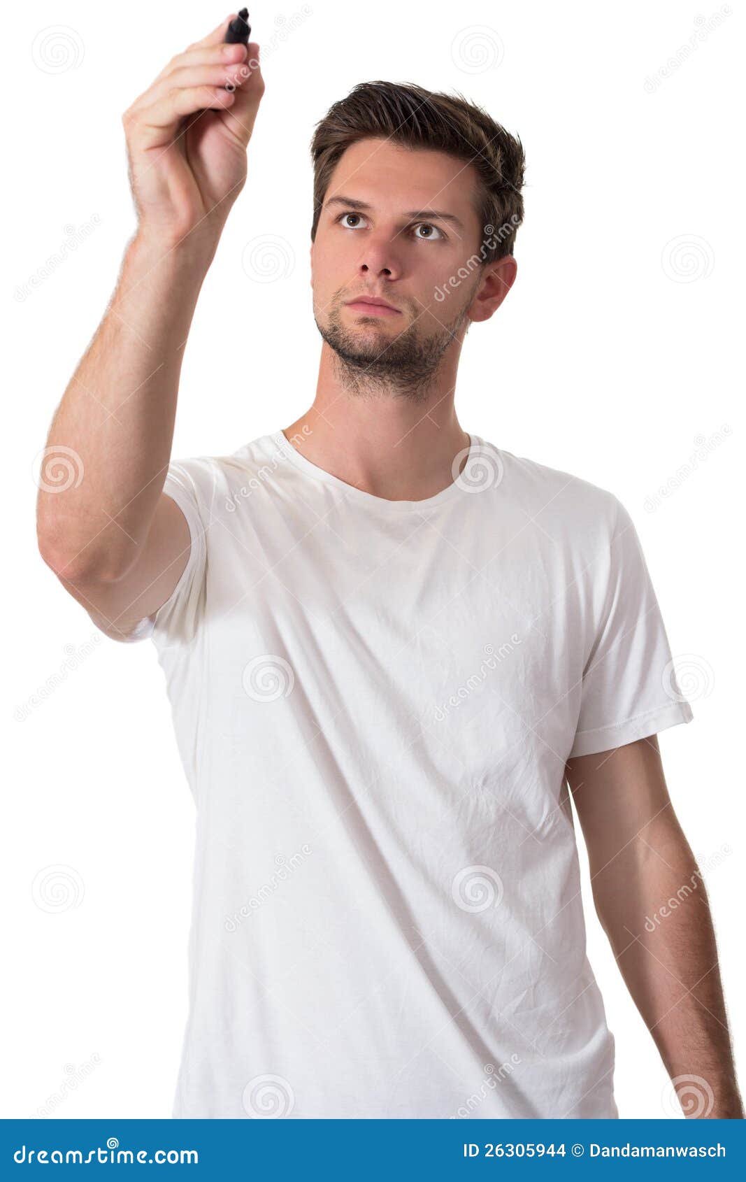 Young Man Writing with Permanent Marker Stock Photo - Image of cheerful ...