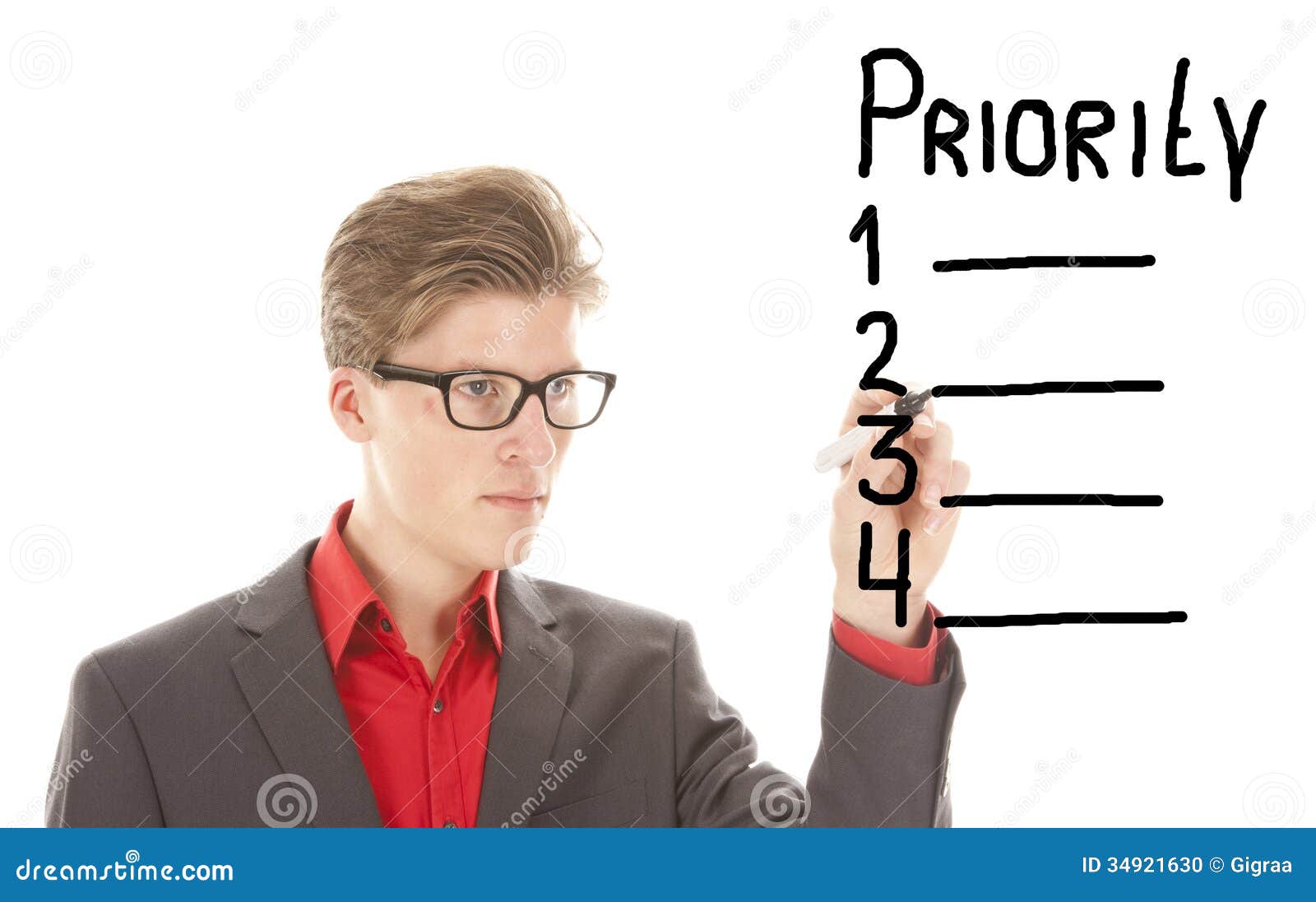 Young Man Writing Priority Items Isolated Stock Photo - Image of todo ...