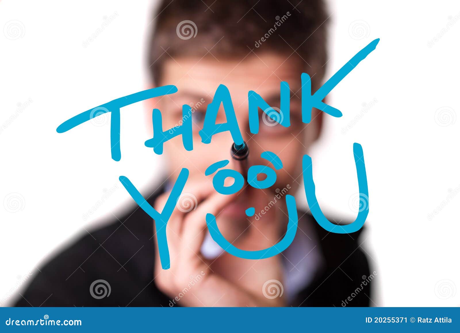 Young Man Writing Thank YOU on Whiteboard Stock Image - Image of ...