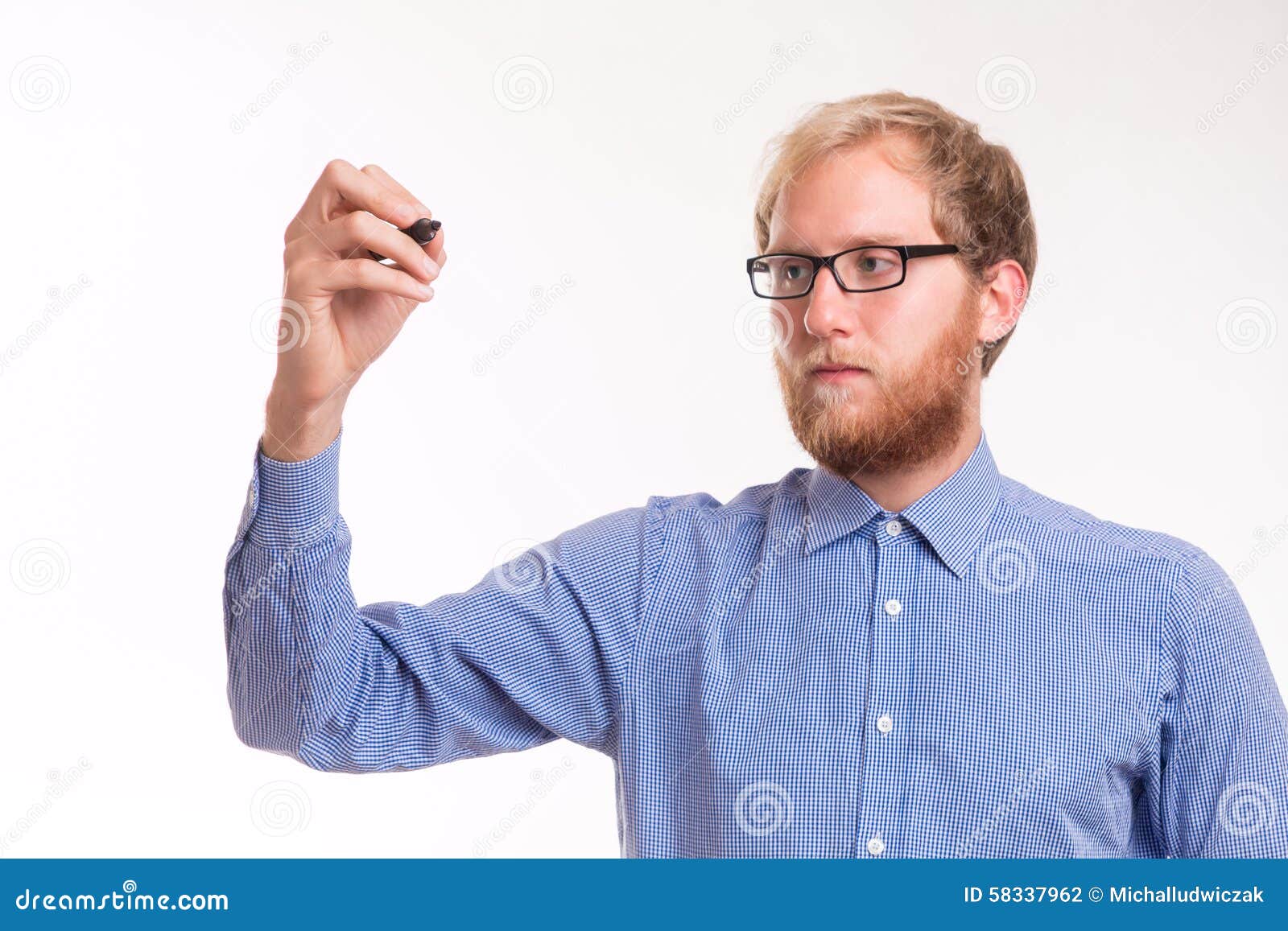 Young Man Writing on Transparent Board Stock Photo - Image of ...