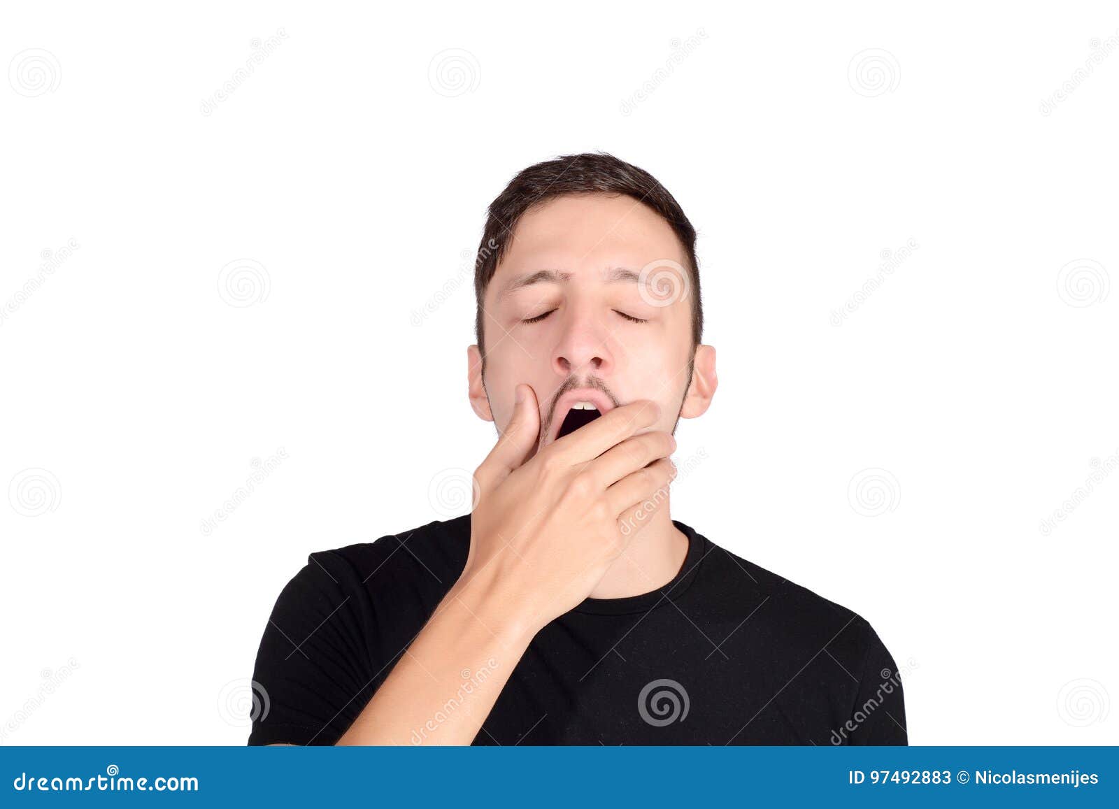 Young man yawning. stock image. Image of morning, fatigue - 97492883
