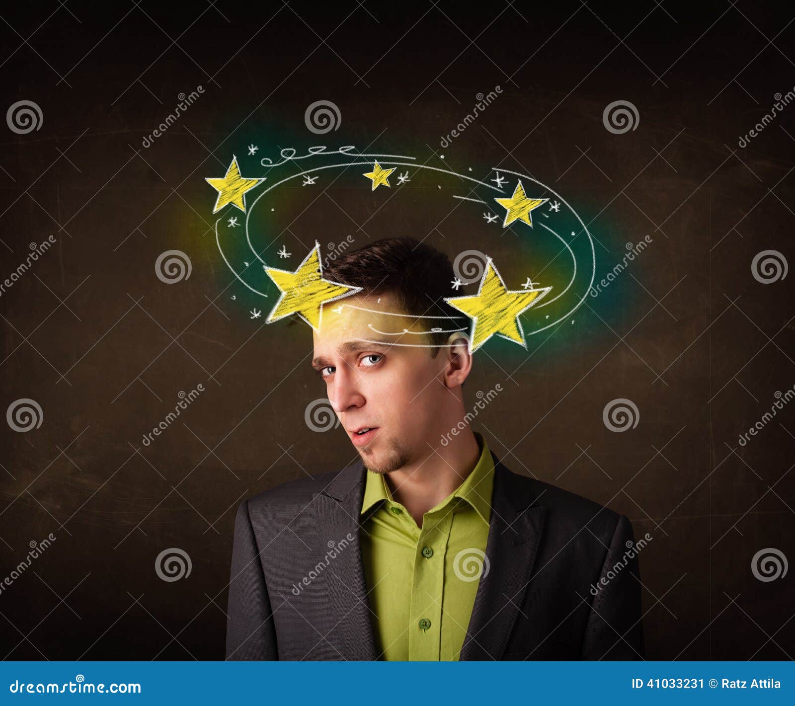Young Man with Yellow Stars Circleing Around His Head Stock ...