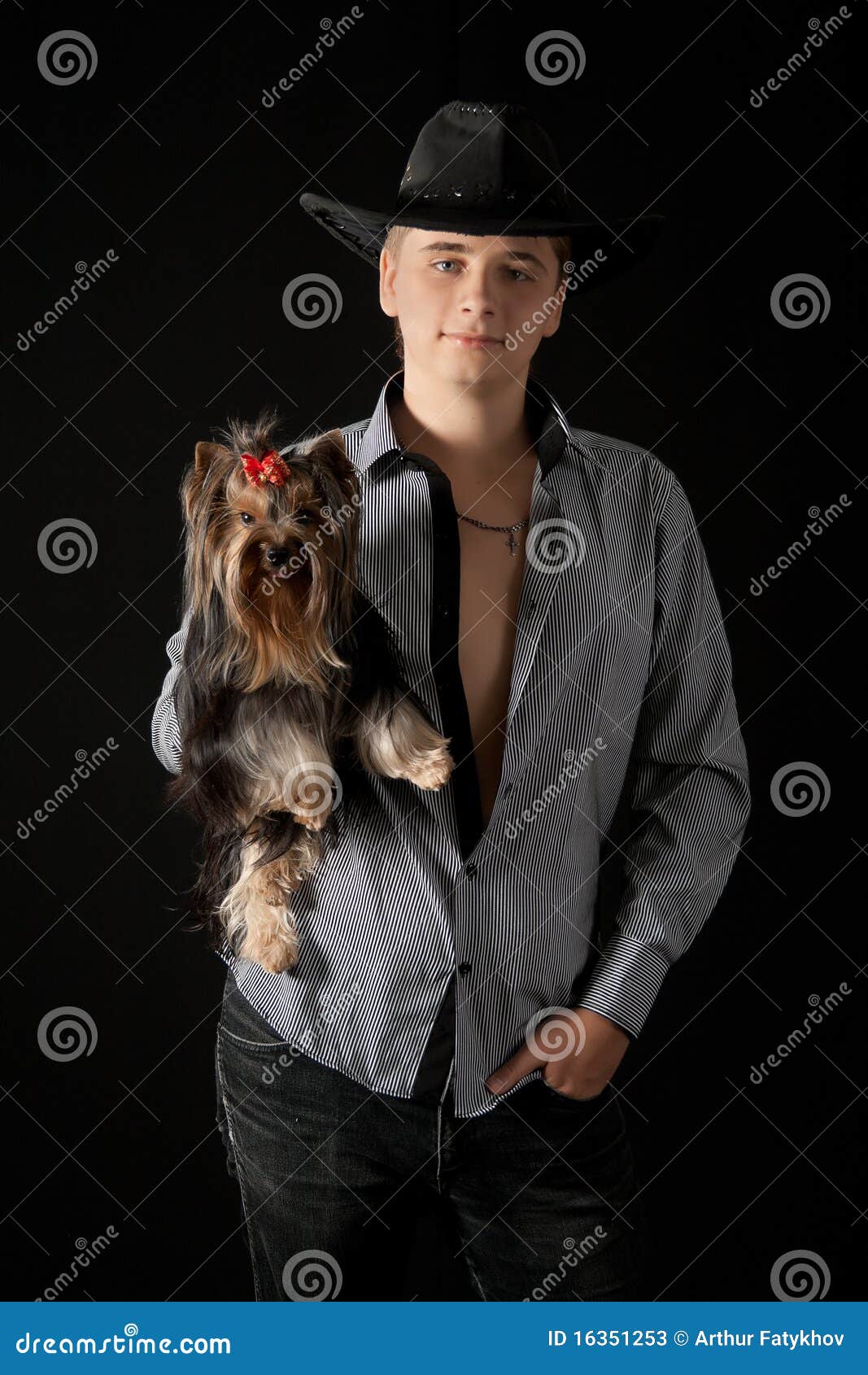 Young Man with Yorkshire Terrier. Stock Image - Image of animal, jeans ...