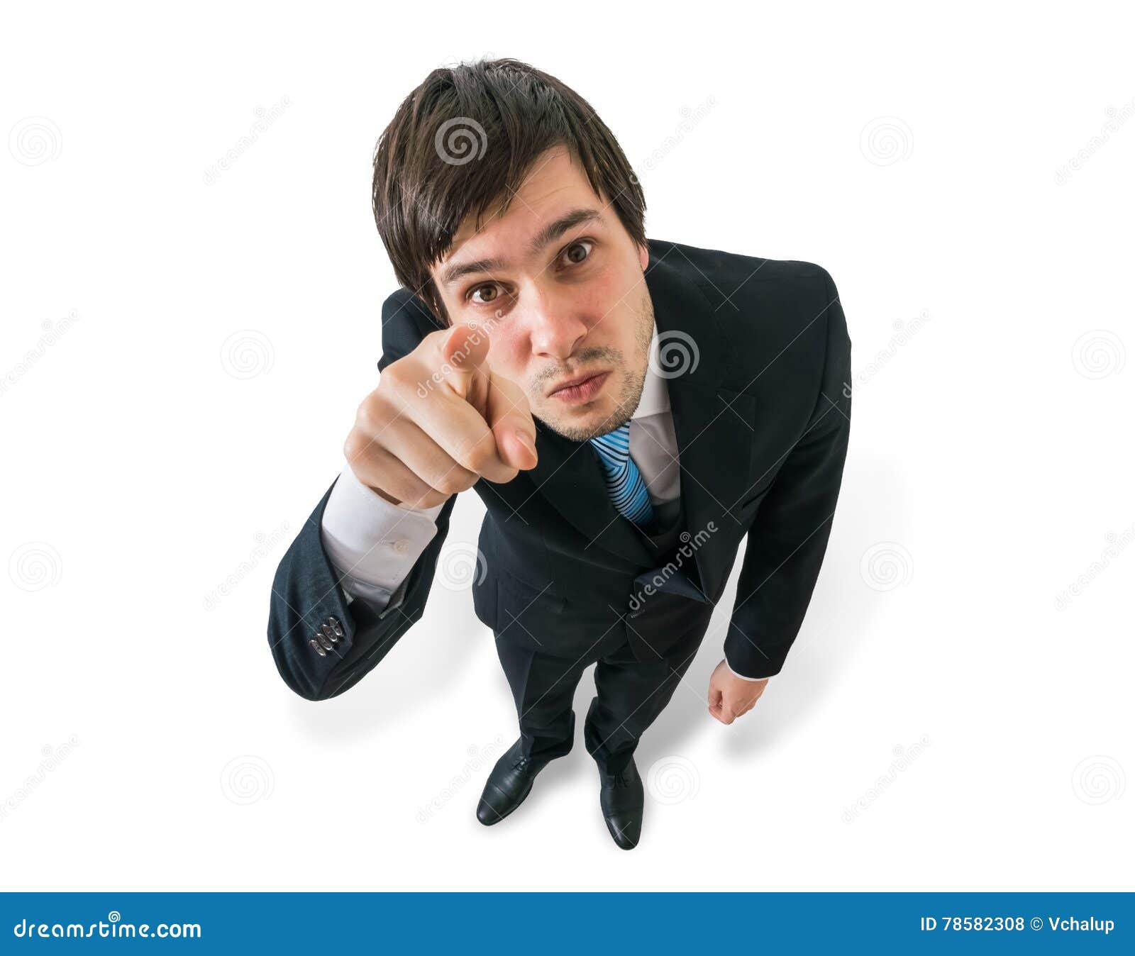 Young Manager is Pointing at You. View from Top. Isolated on White ...