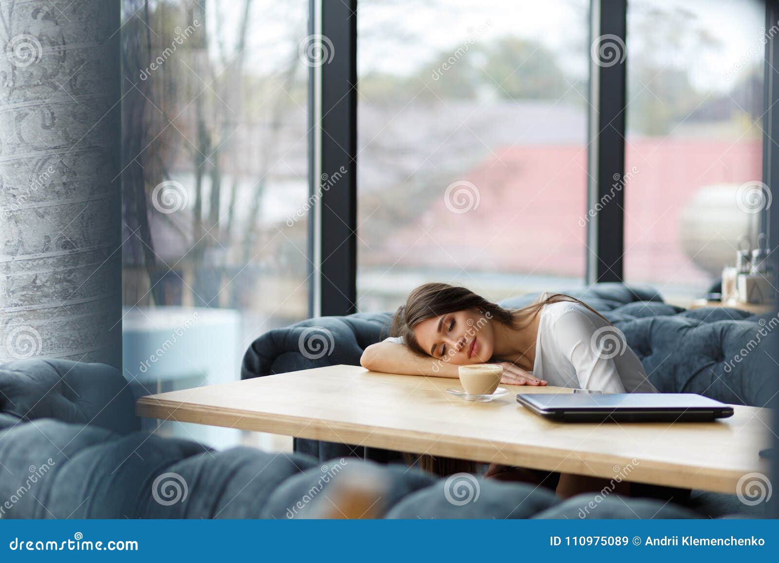 Young Manager Sleeping on the Table in the Restaurant Stock Image ...