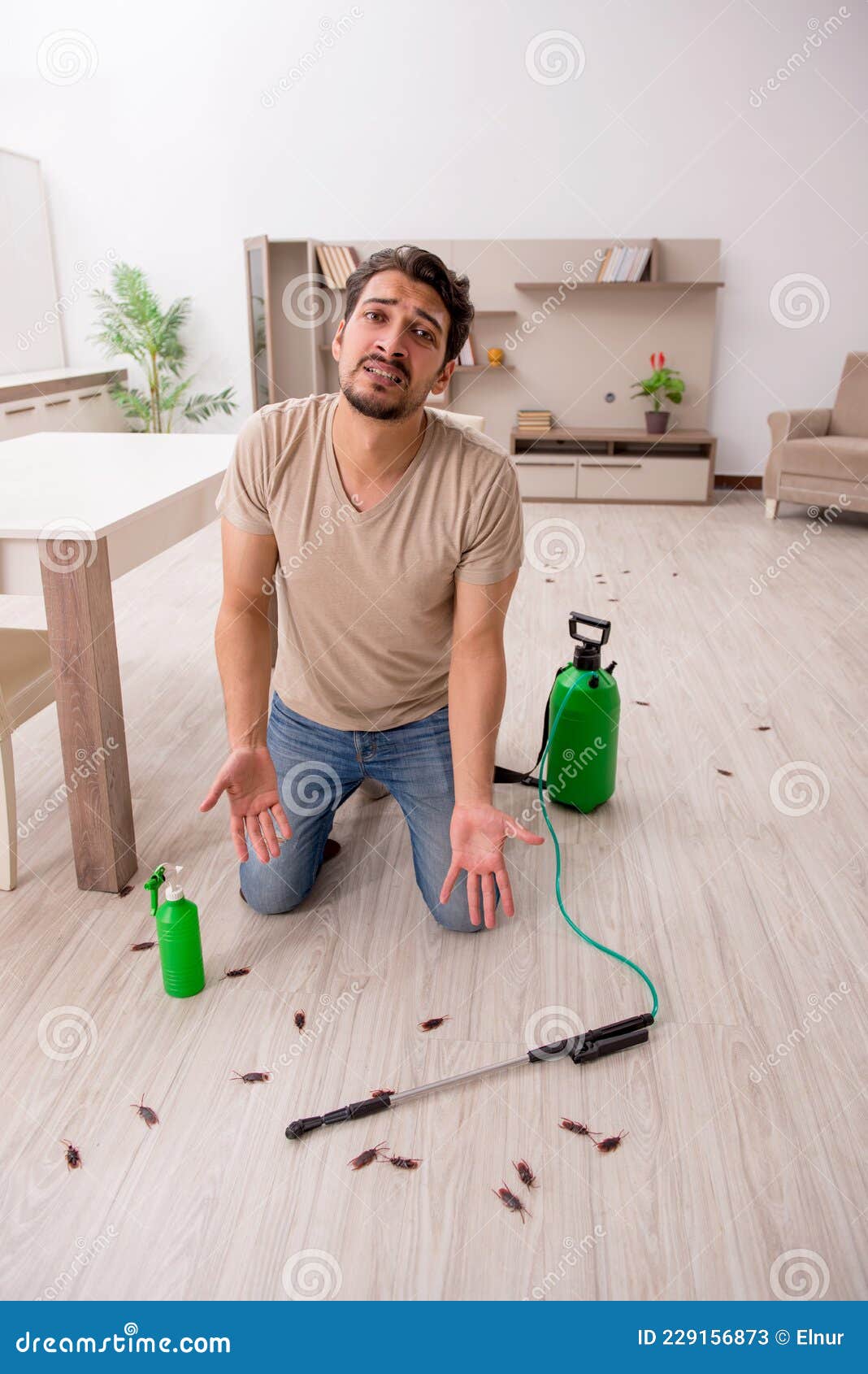 Young Man Exterminating Cockroaches at Home Stock Image - Image of ...