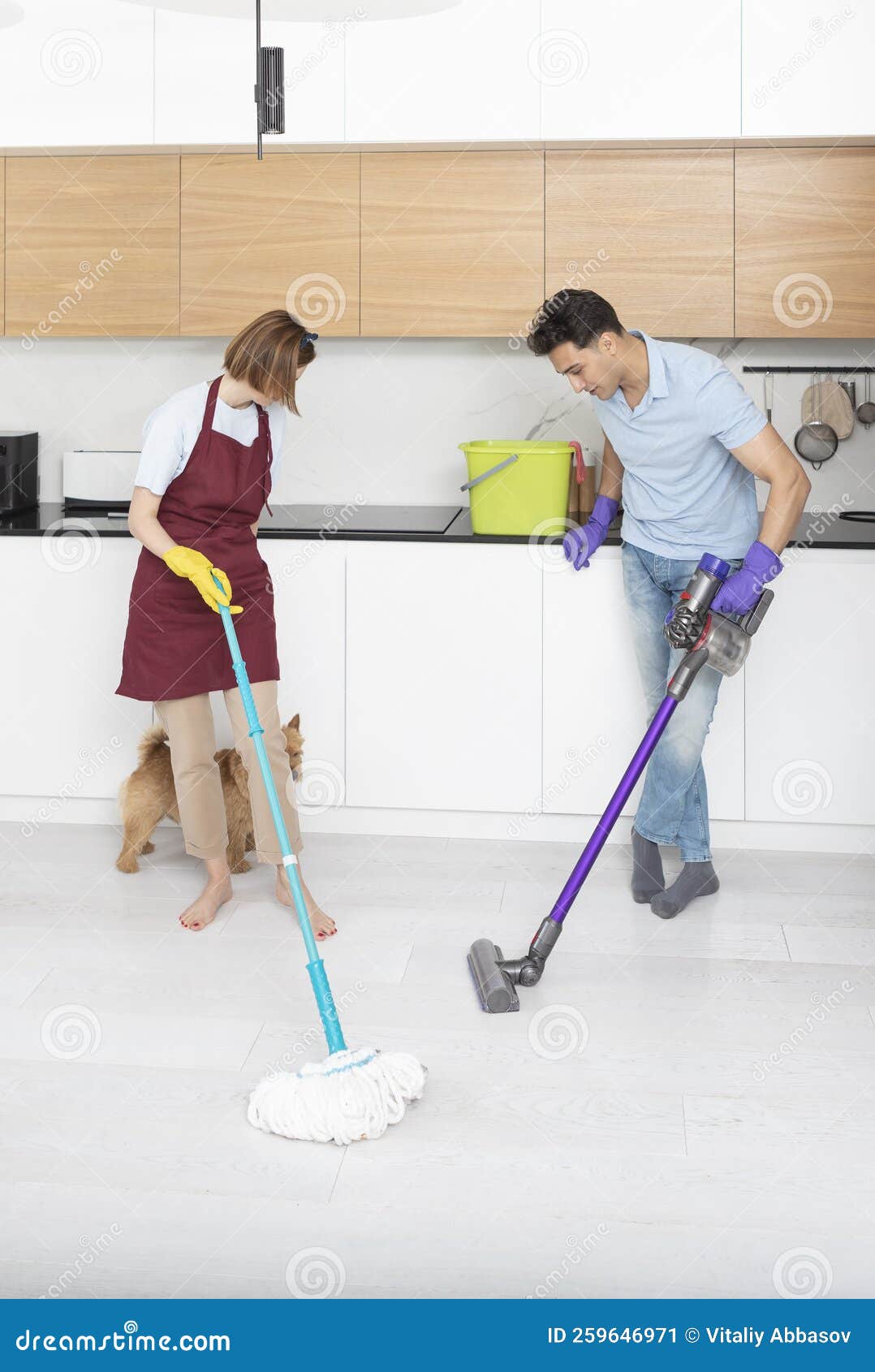 Young Married Couple Cleaning Kitchen. Household Concept Stock Image ...