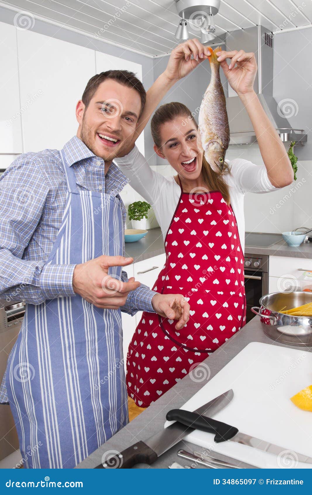 Young Married Couple in the Kitchen - Have Fun and Cooking Fresh Stock ...