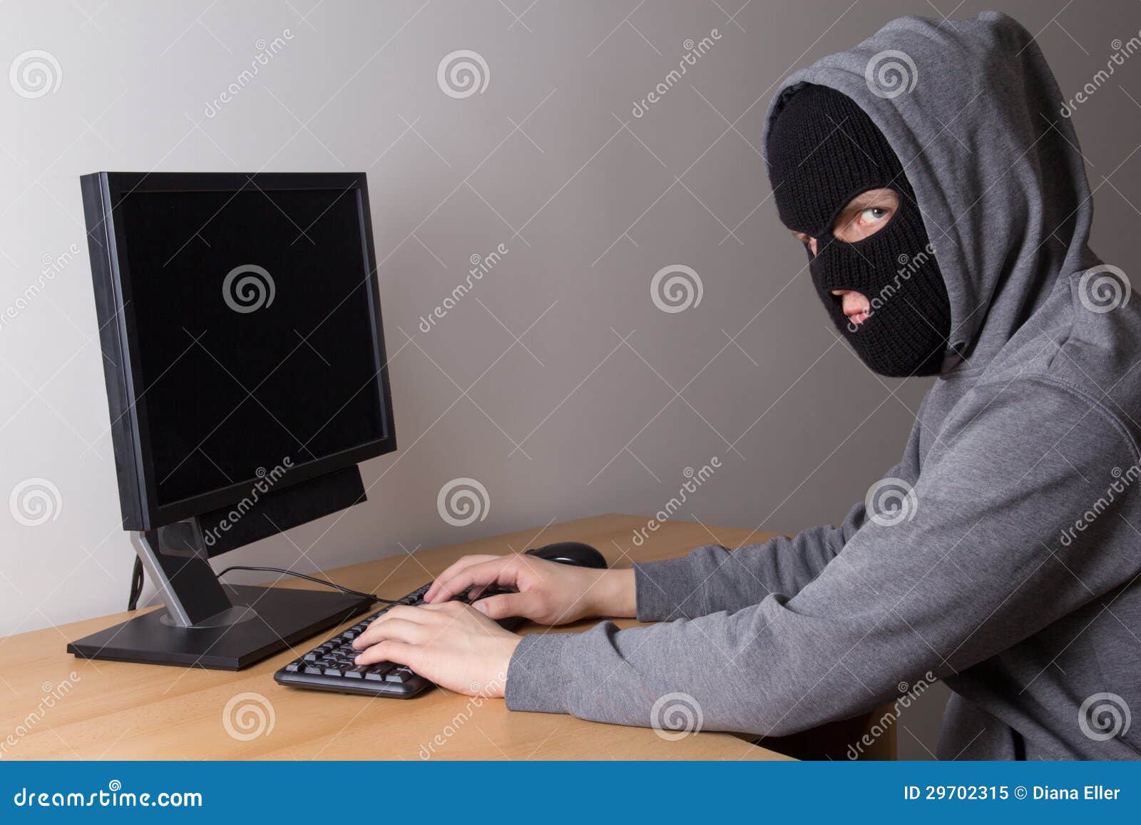 Young Masked Hacker Using a Pc Stock Image - Image of burglar ...