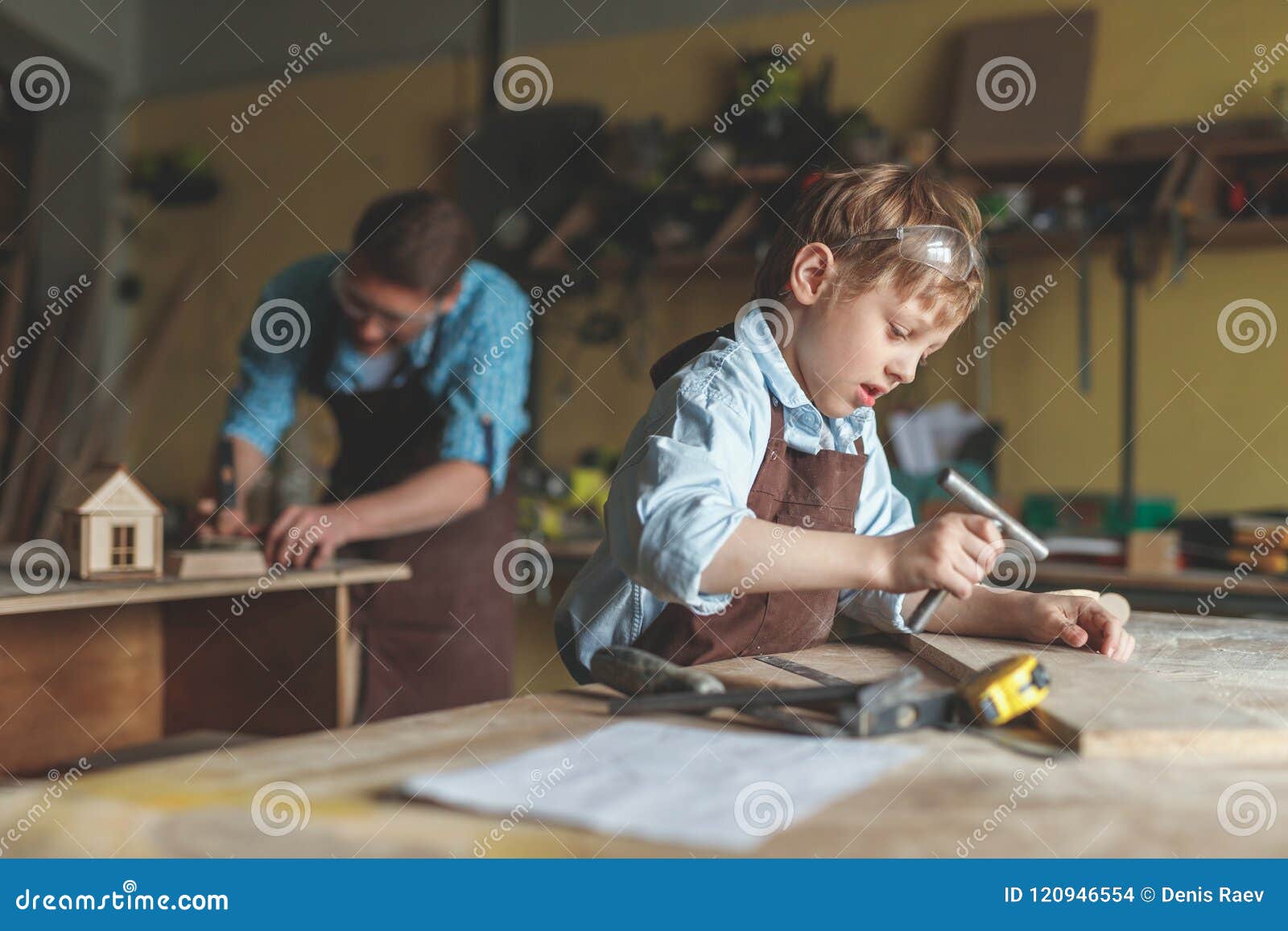 Young Master and a Little Boy Stock Photo - Image of woodwork, male ...