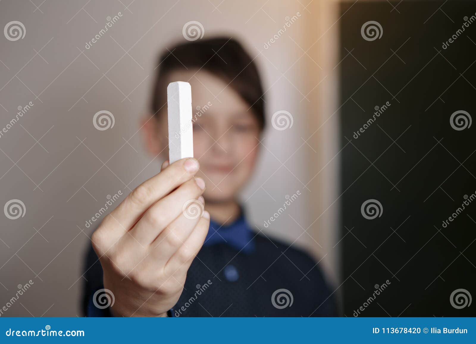Young Math Genius in Front of Blackboard with Mathematical Problem and ...