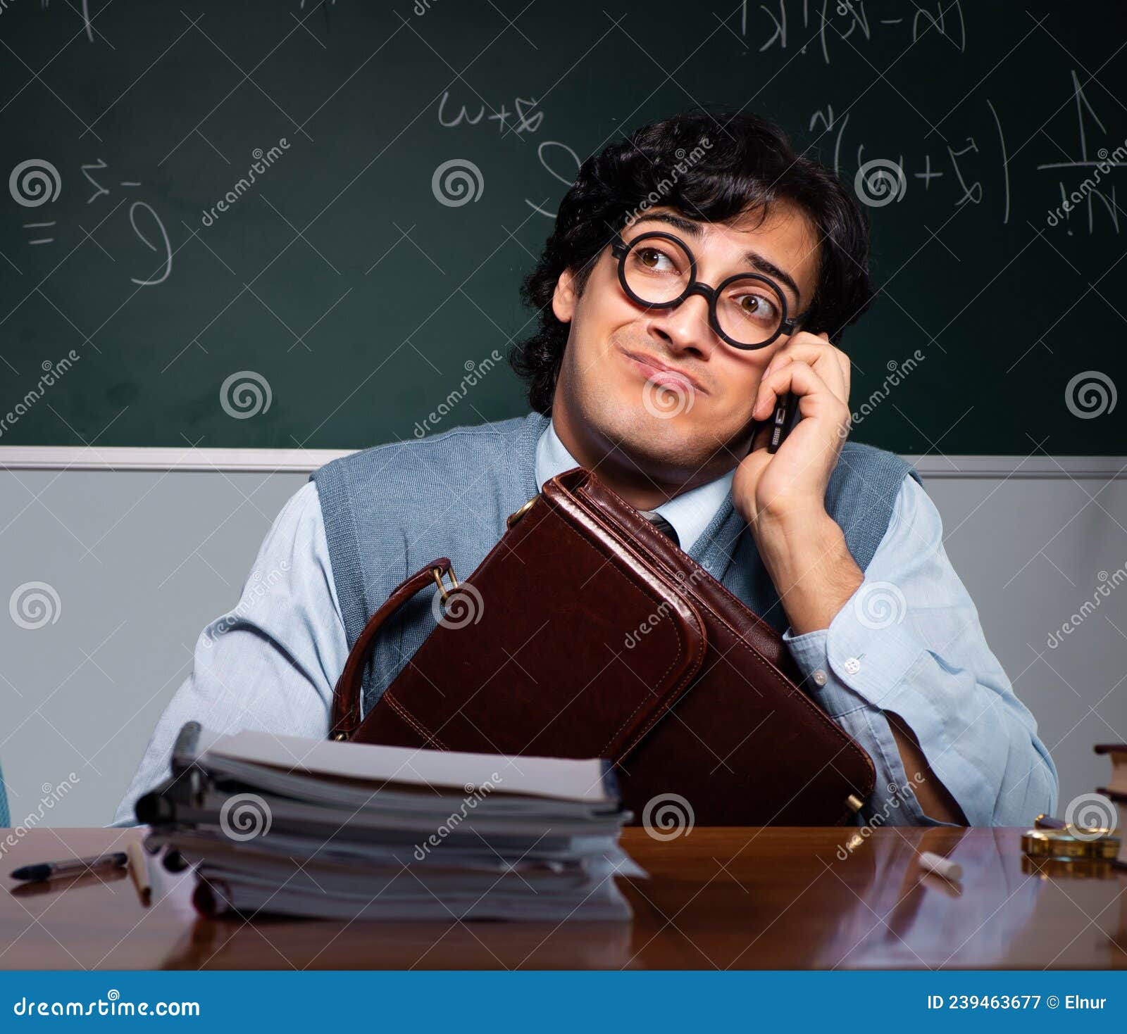 The Young Math Teacher in Front of Chalkboard Stock Image - Image of ...