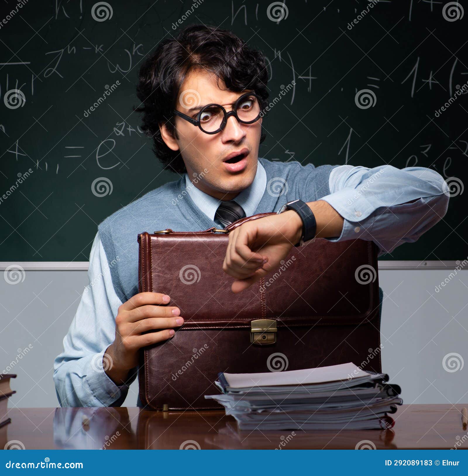 Young Math Teacher in Front of Chalkboard Stock Image - Image of ...
