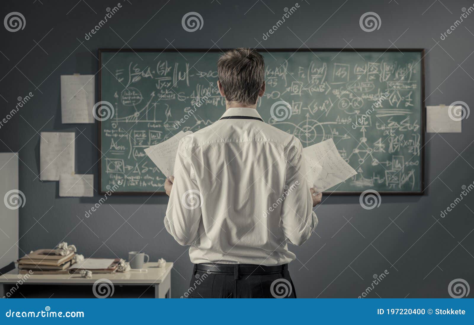 Mathematician Studying Math Formulas on the Chalkboard Stock Photo ...