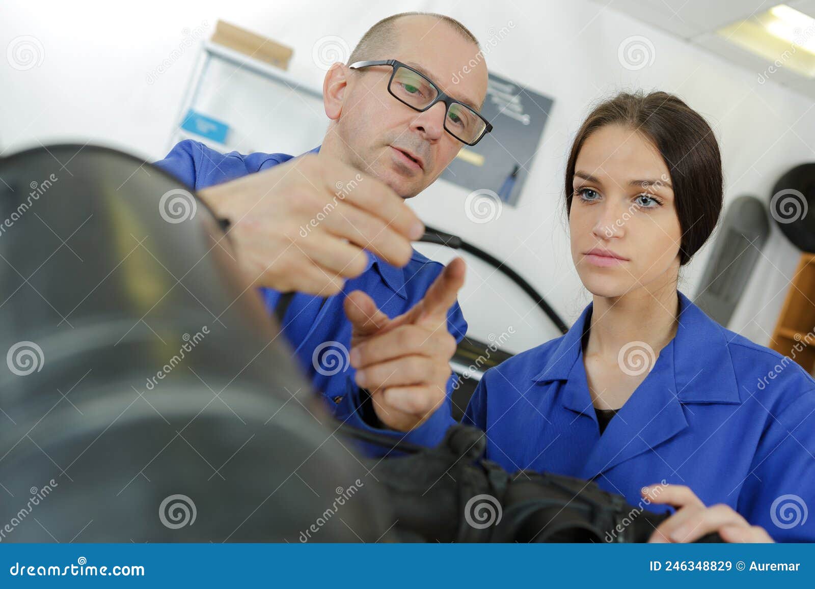 Young Mechanic Apprentice Working Turning Lathe Stock Image - Image of ...