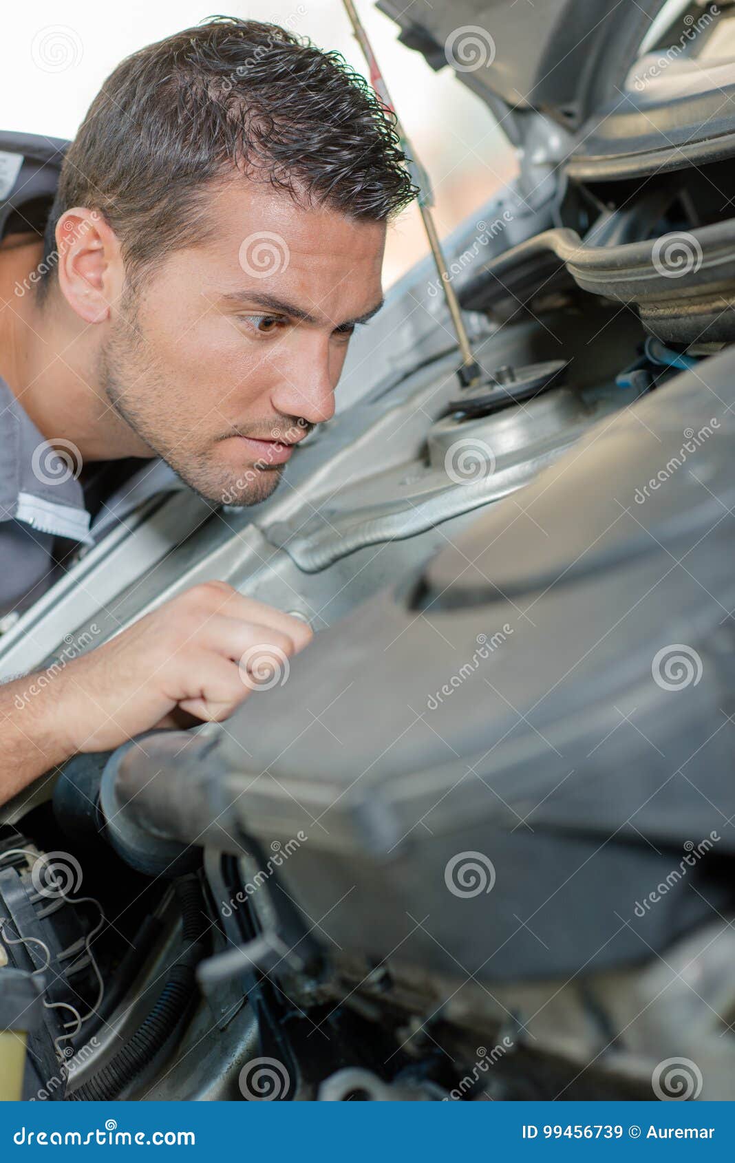 Young Mechanic Checking Car Engine Stock Image - Image of fixing ...