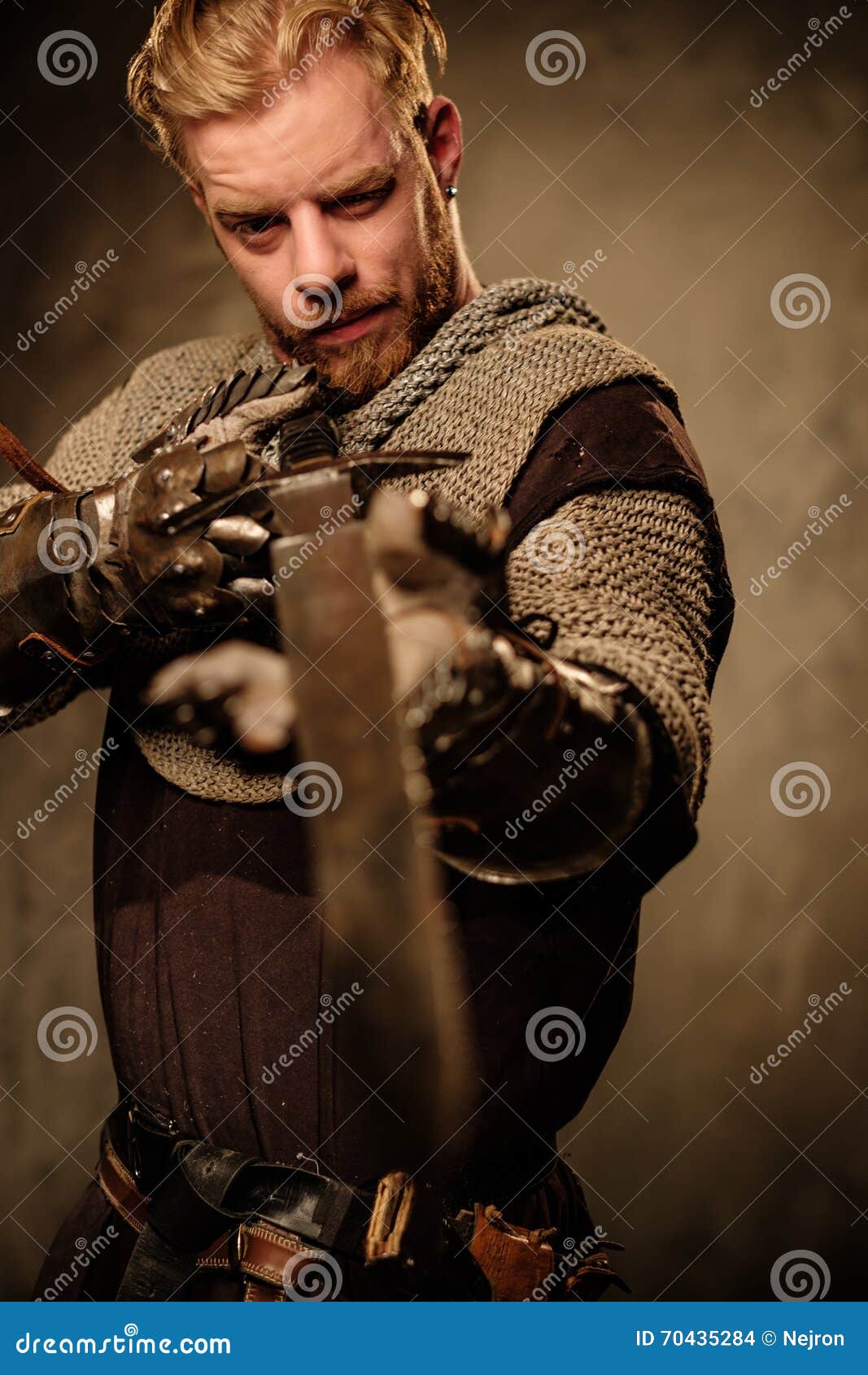 Young Medieval Dressed Man, Sits On Branch, Hands On Legs , Arrow And ...